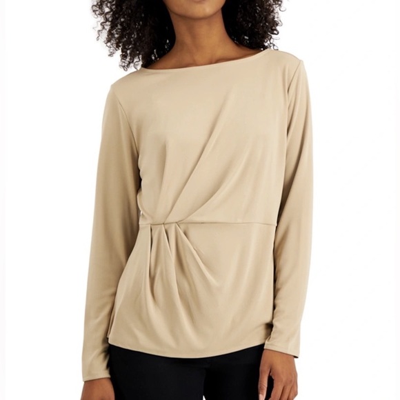 Alfani | Tops | Nwt Alfani Twistfront Peplum Top Create Fresh Almond M ...